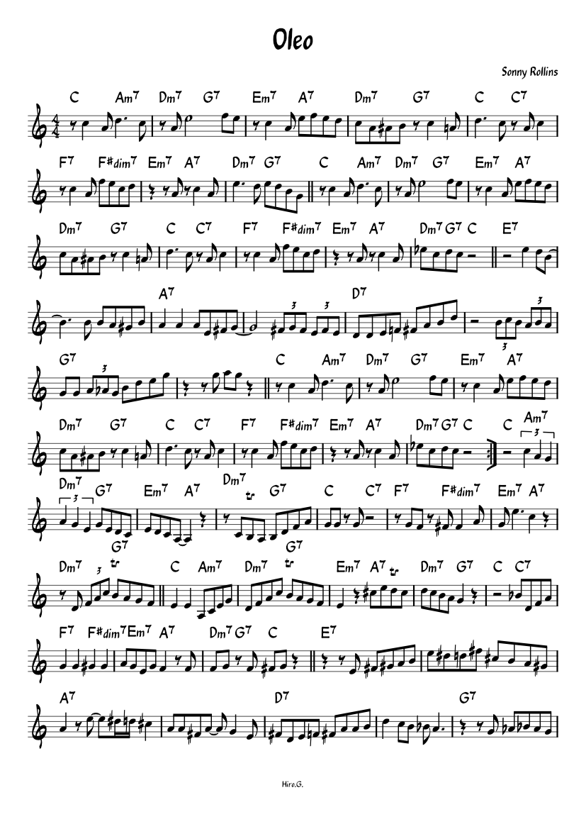 Oleo Sheet Music with Chords for Trumpet in b-flat (Solo) | MuseScore.com