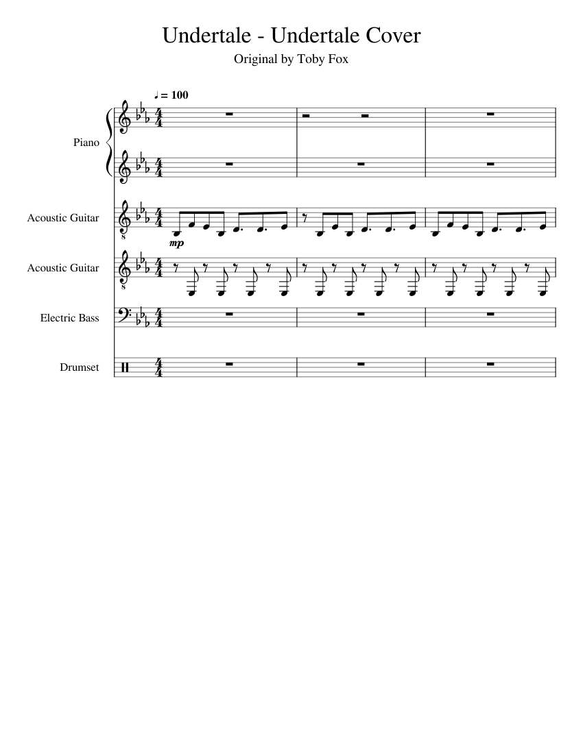 Undertale OST 071 - Band Cover Sheet music for Piano, Guitar, Bass guitar, Drum group (Rock band ...
