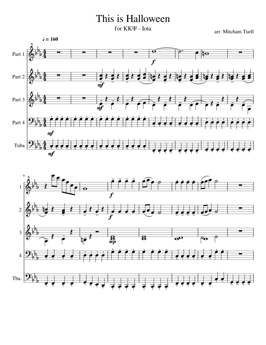 This is Halloween Sheet Music for Tuba, Trombone tenor, Flute piccolo ...