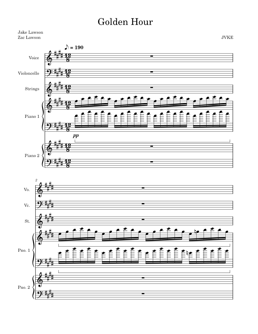 Golden hour – JVKE Sheet music for Piano, Vocals, Cello, Strings group ...
