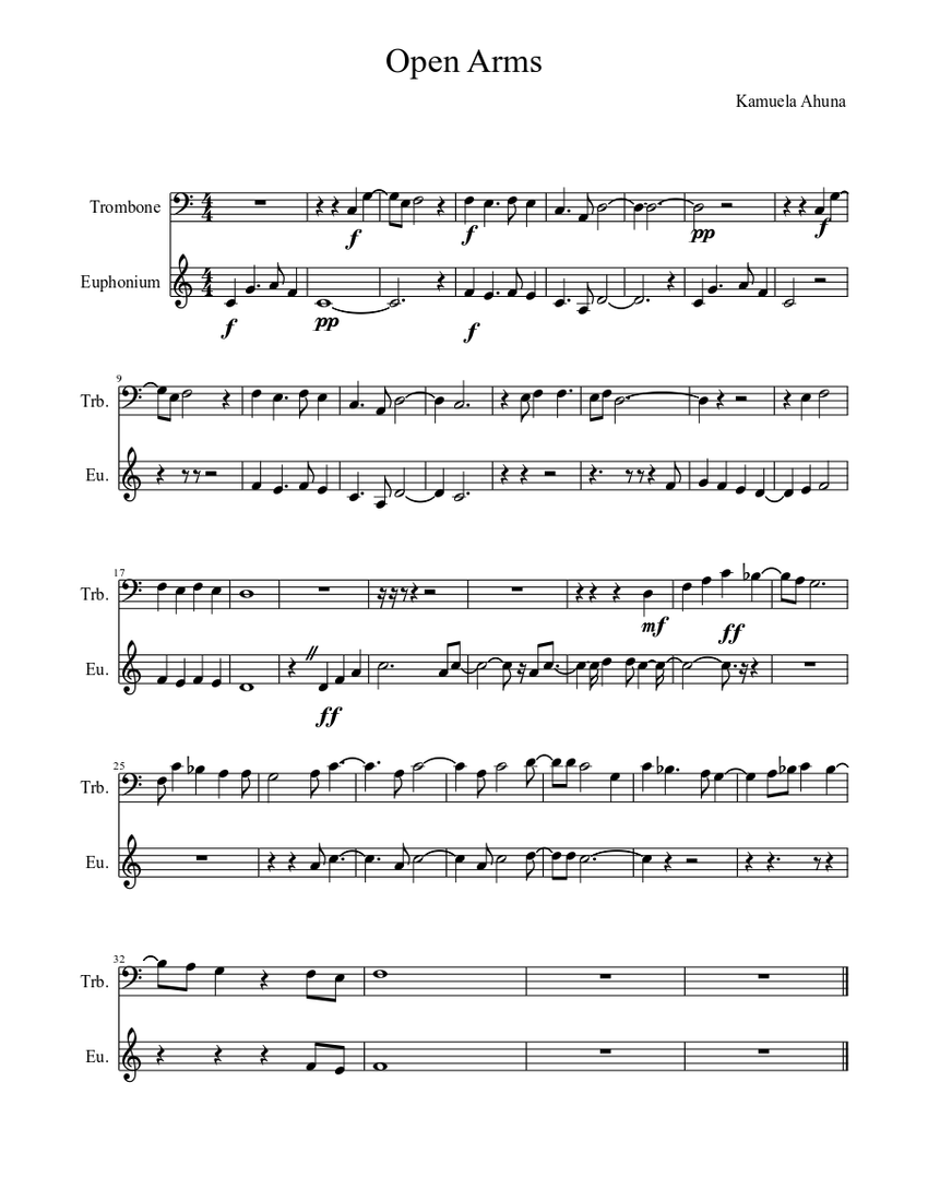 Open Arms Trombone/Eupho duet Sheet music for Trombone (Solo ...