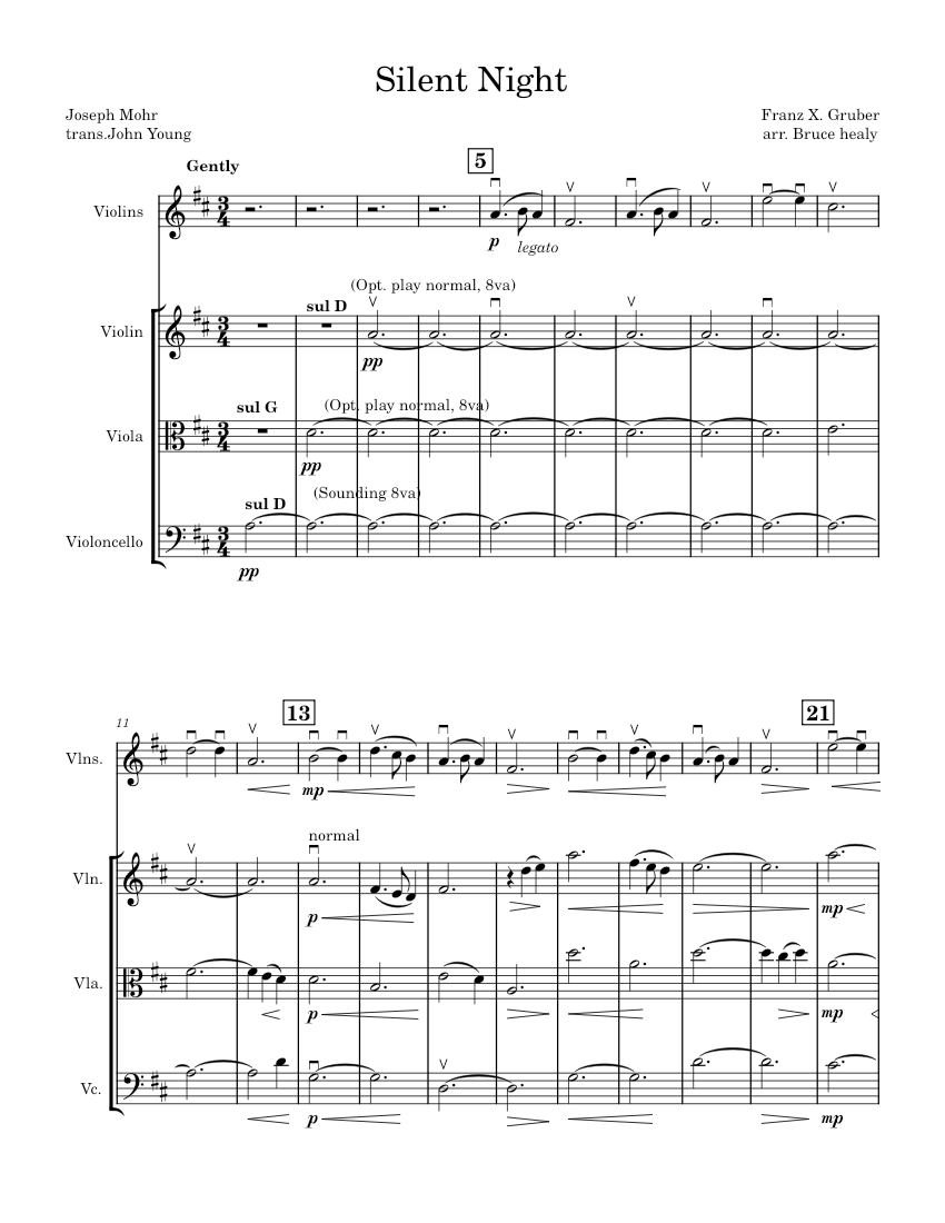 Silent Night string quartet – Franz Xaver Gruber Silent Night string ...