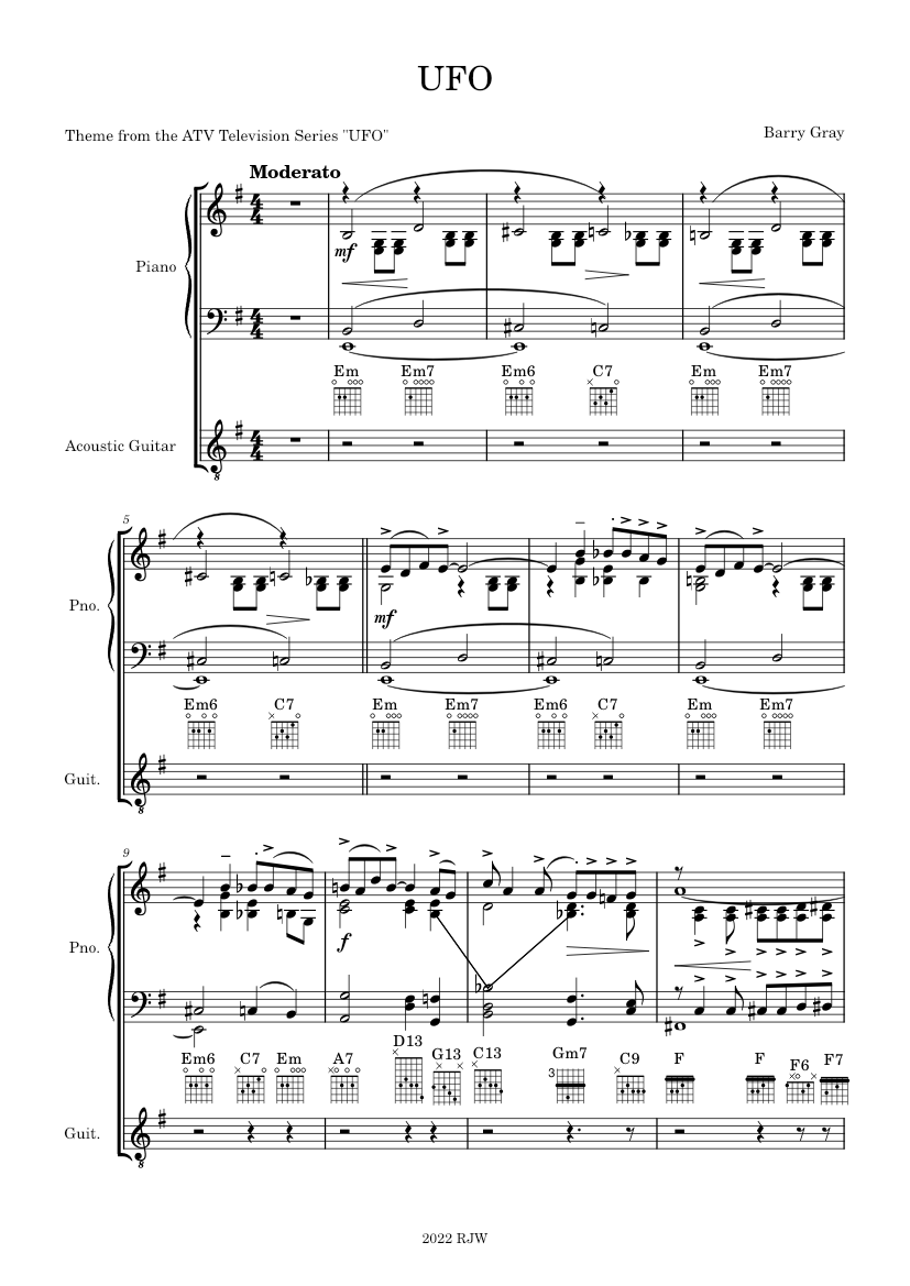 UFO Theme – Barry Gray Sheet music for Piano, Guitar (Piano-Voice ...