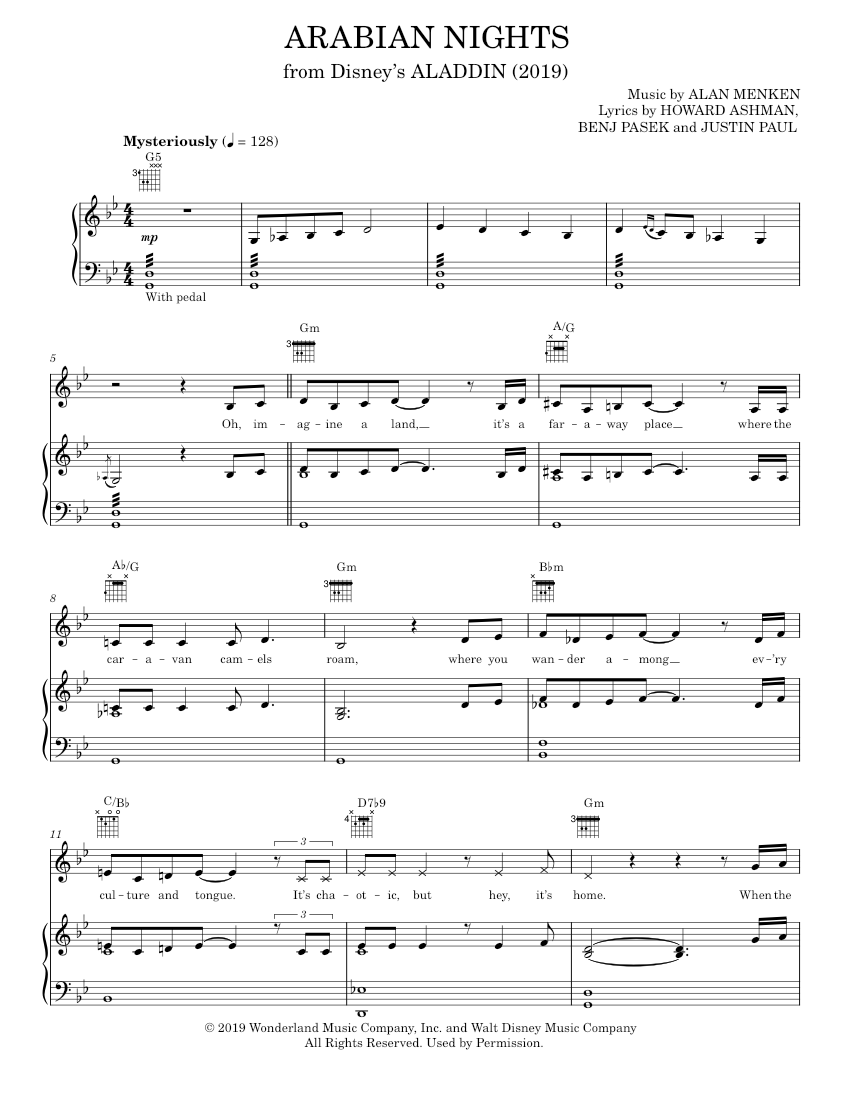 Play Official version of Arabian Nights (2019) (from Disney's Aladdin) Sheet Music by Will Smith ...