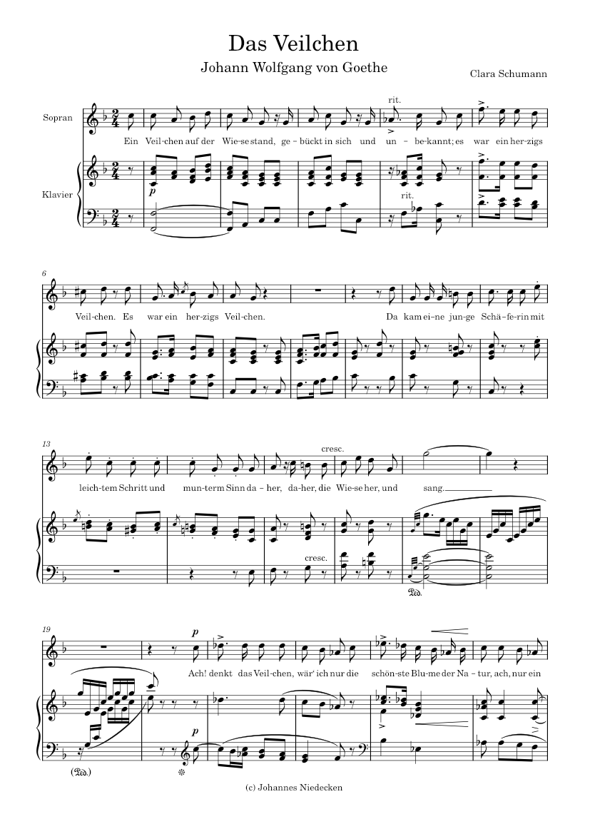 Das Veilchen – Clara Schumann Sheet Music for Piano, Synthesizer (Piano ...