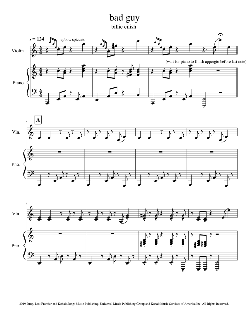 bad guy Sheet music for Piano, Violin (Solo) | Download and print in ...
