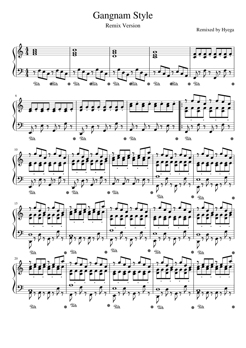 Gangnam style – PSY Sheet Music for Piano (Solo) | MuseScore.com