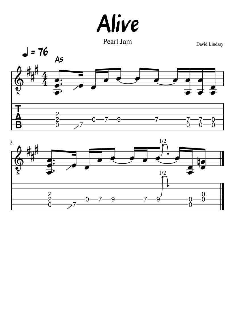 Alive - Pearl Jam Sheet Music and Tab with Chords for Guitar (Solo ...