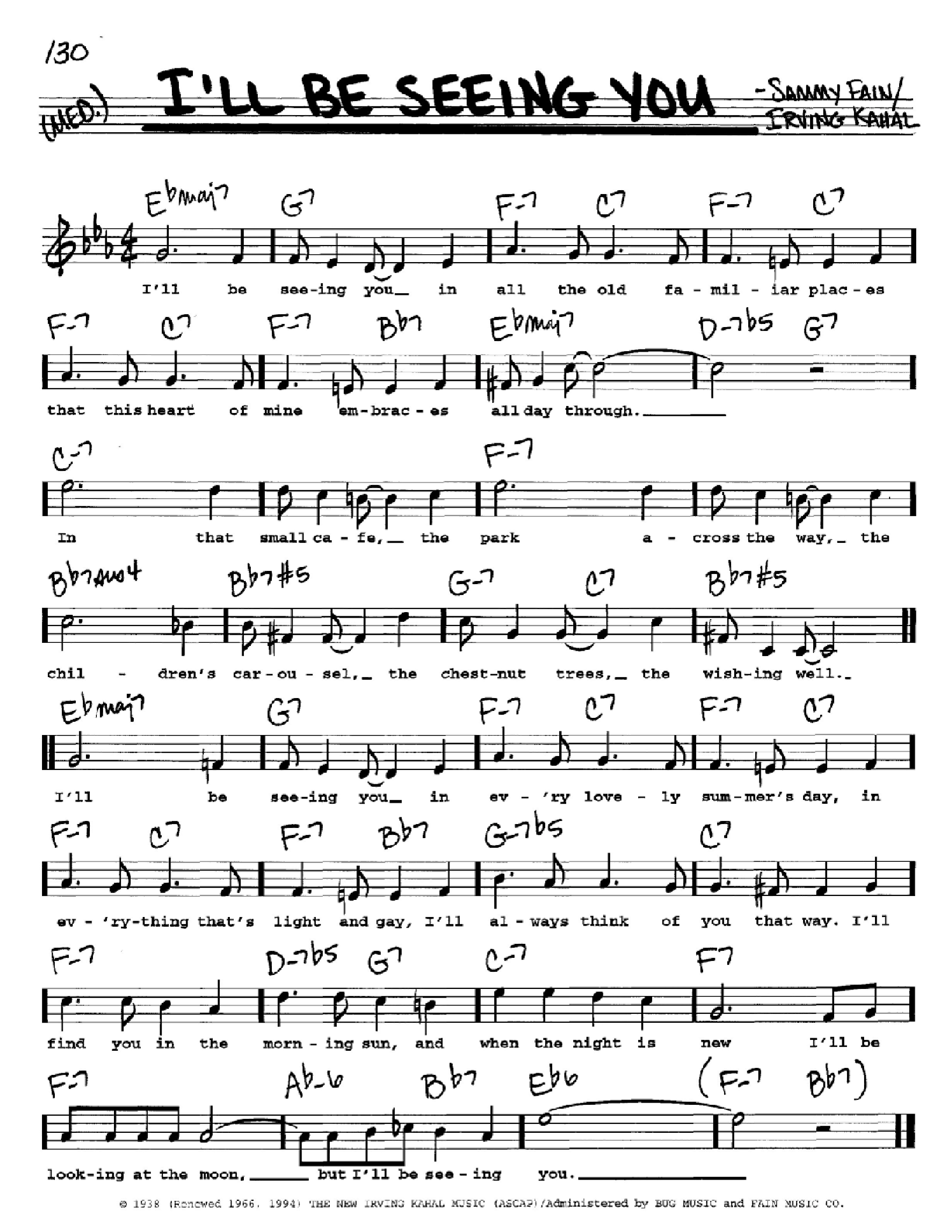 Play Official version of I'll Be Seeing You Sheet Music by Sammy Fain ...