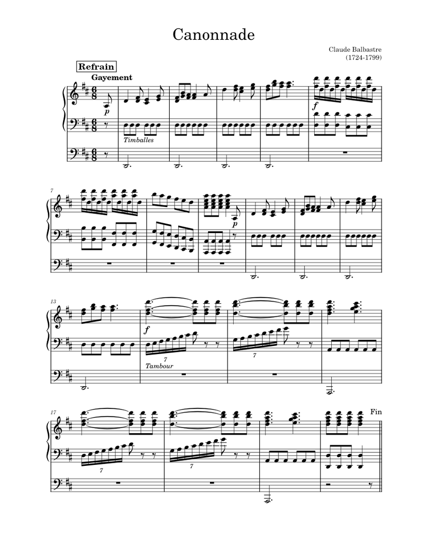 Canonnade – Balbastre, Claude-Bénigne Sheet music for Organ (Solo ...
