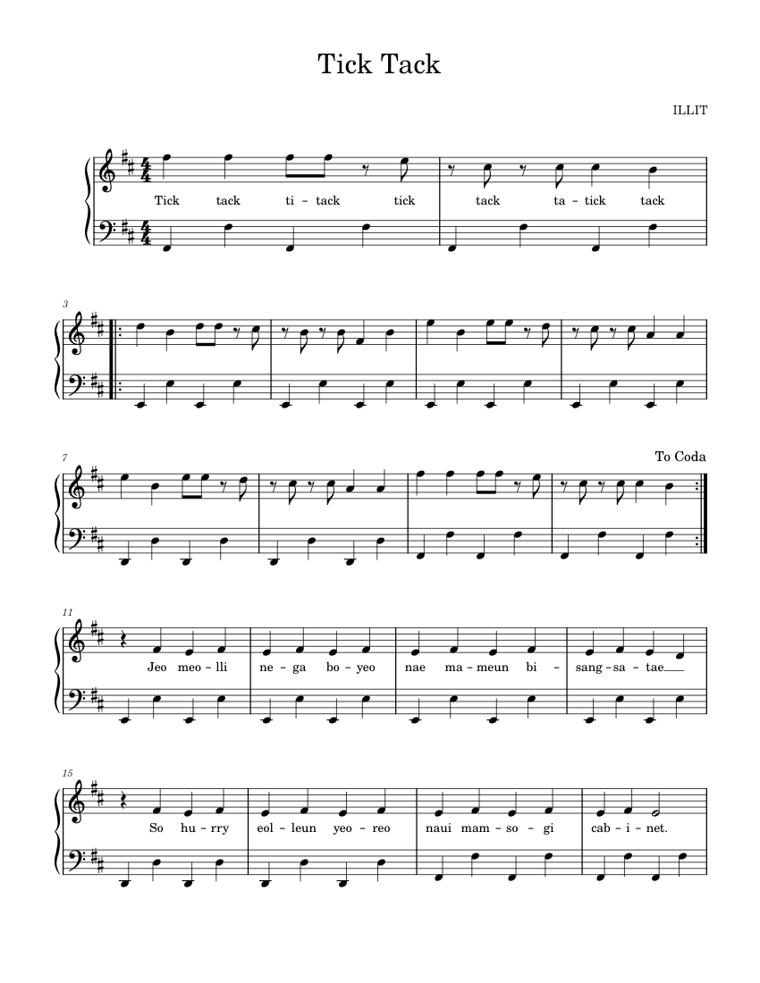 Tick Tack Sheet Music for Piano (Solo) Easy | MuseScore.com