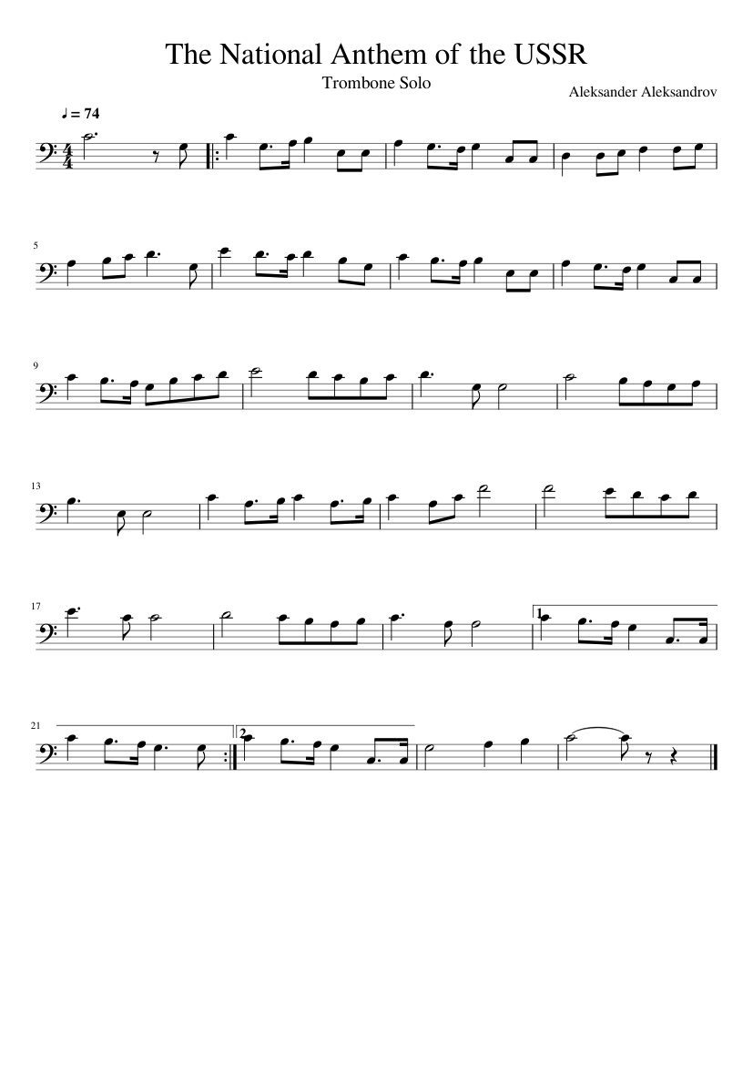 The National Anthem of the USSR - Trombone Solo Sheet Music for ...