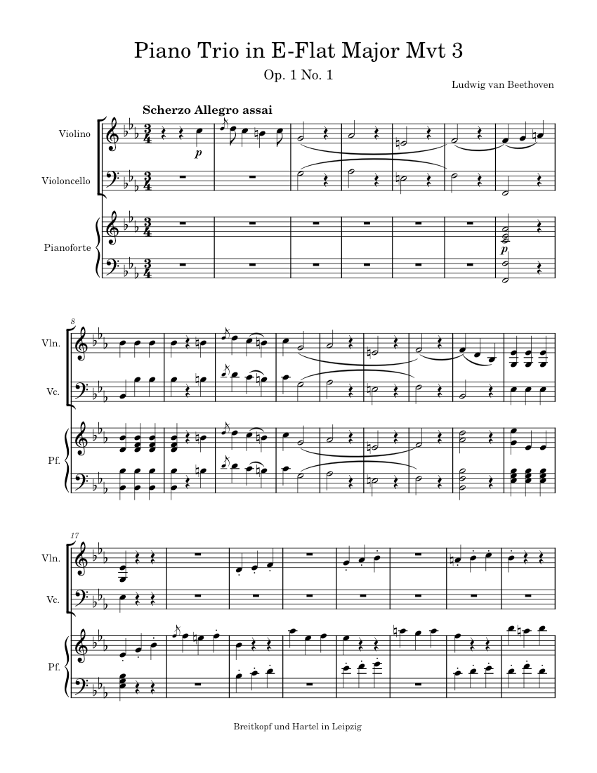 Piano Trio in E-flat major, Op.1 No.1 – Ludwig van Beethoven Piano Trio in E-flat major, Op.1 No ...