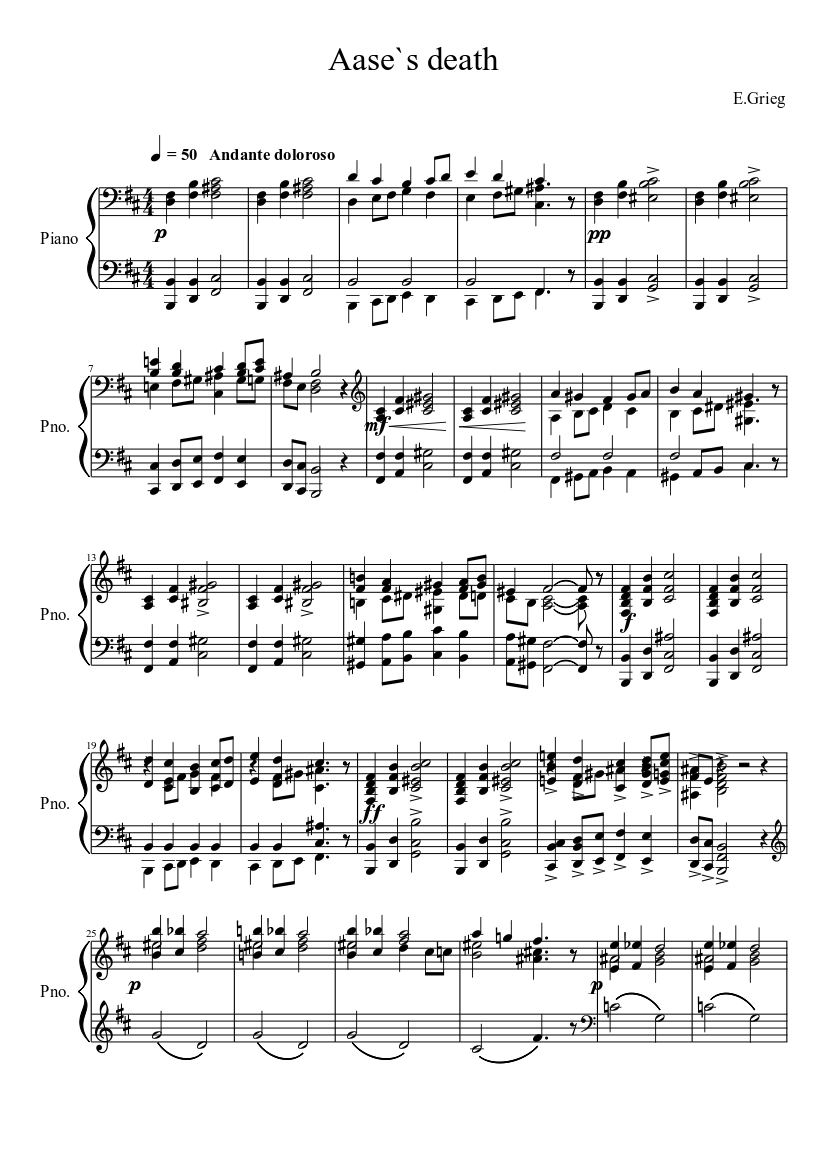 Aase`s death Sheet music for Piano (Solo) | Musescore.com