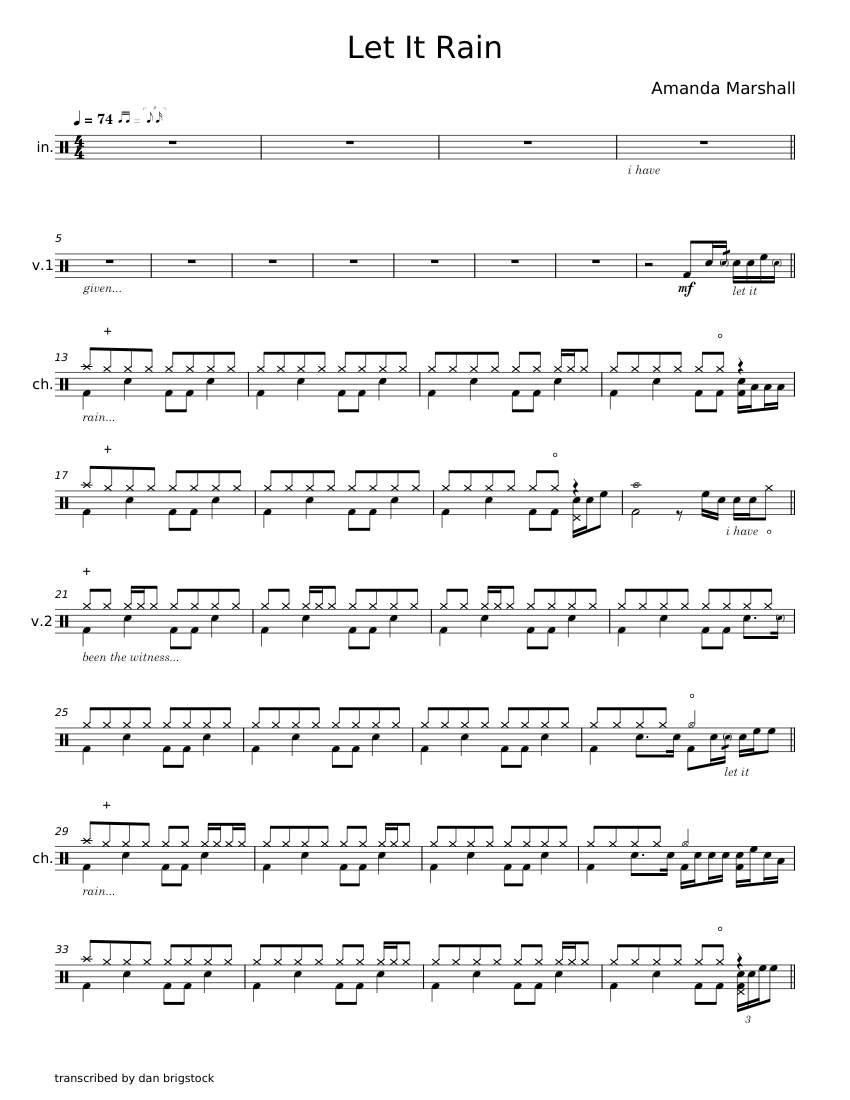 Let it rain - Amanda Marshall Sheet music for Drum group (Solo ...