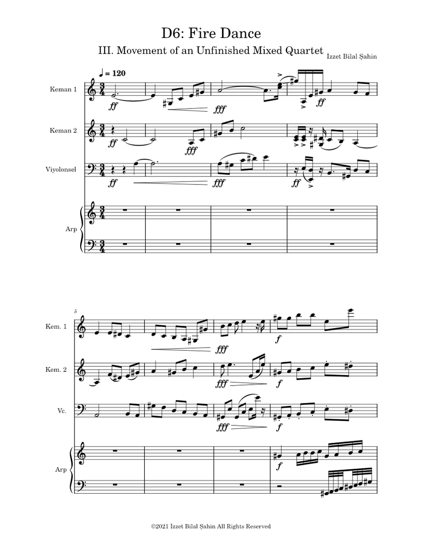 D6 Fire Dance Sheet music for Violin, Cello, Harp (Mixed Quartet ...