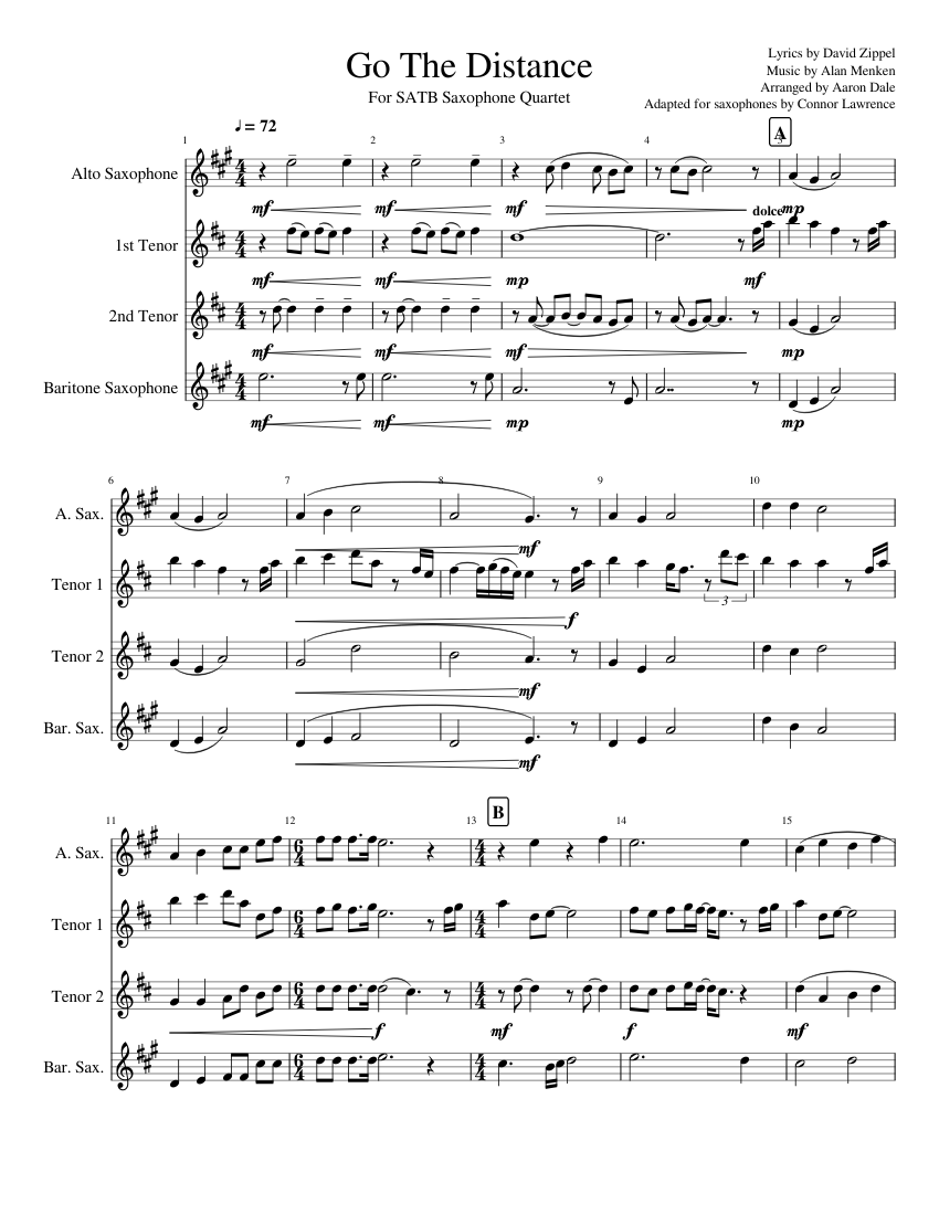Go The Distance Sheet music for Saxophone alto, Saxophone tenor ...