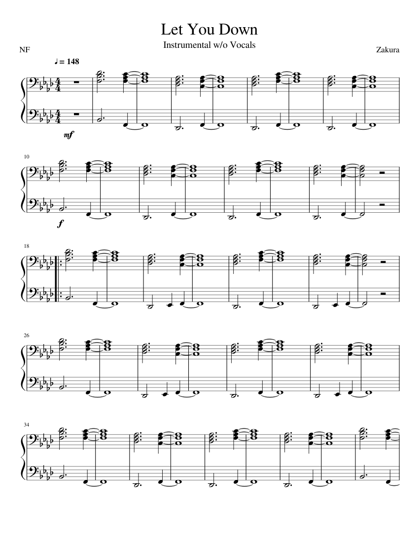NF - Let You Down (Instrumental w/o Vocals) Sheet music for Piano (Solo ...