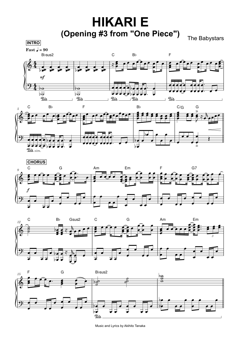 Play Official version of Hikari e (Opening #3 from One Piece) Sheet ...