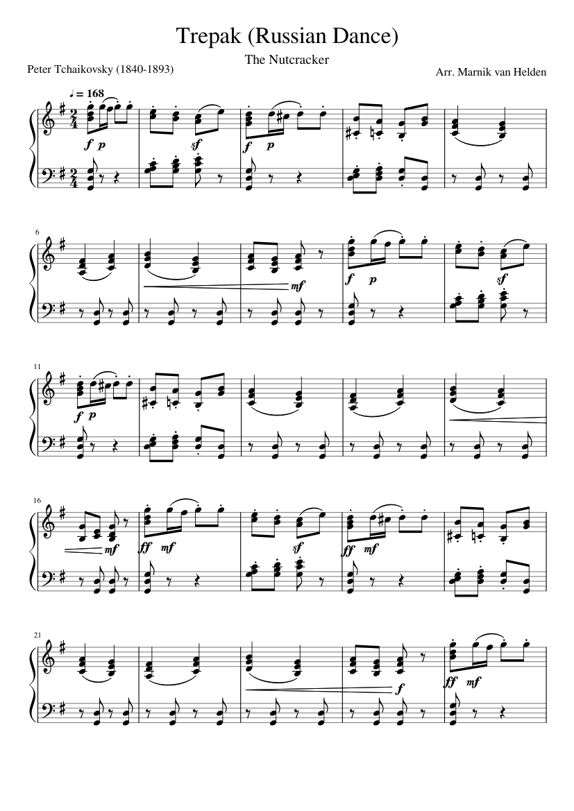 Trepak (Russian Dance) - The Nutcracker Sheet Music for Piano (Solo) | MuseScore.com