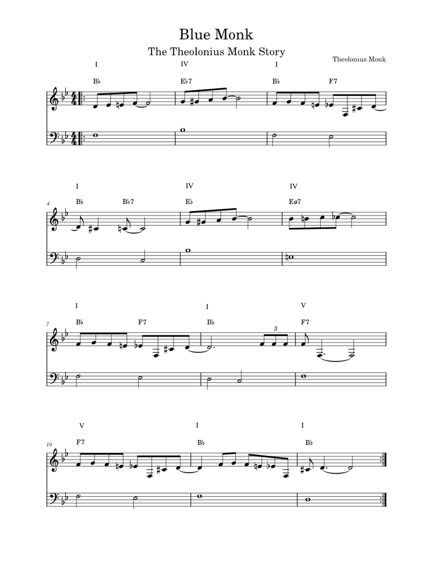 Blue monk – Thelonious Monk Sheet music for Bass guitar (Mixed Duet ...