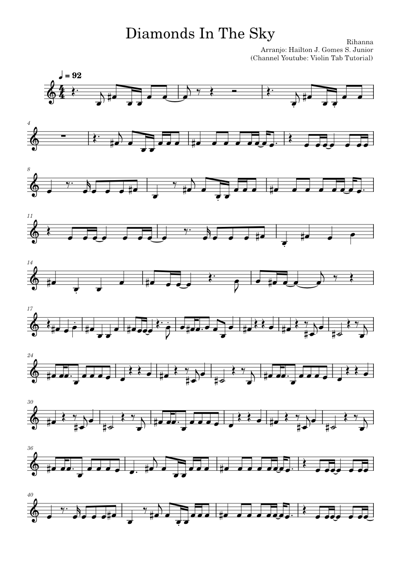 Diamonds in the sky – Rihanna Sheet Music for Violin (Solo) | MuseScore.com