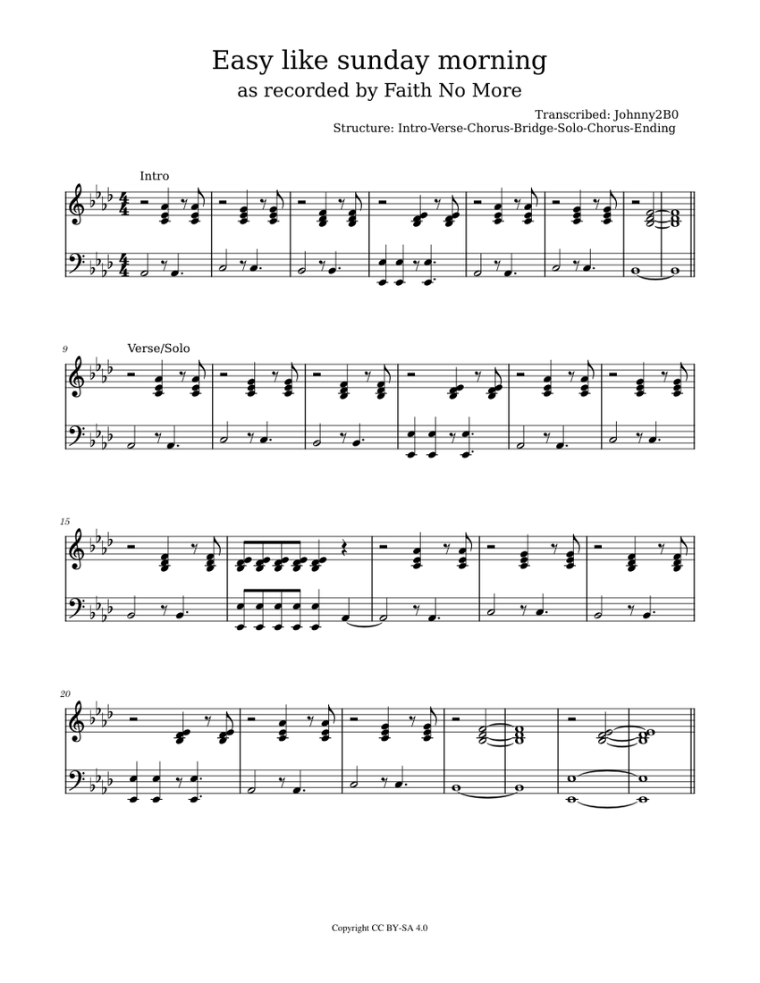 Easy Like Sunday Morning - Faith No More Sheet music for Piano (Solo ...