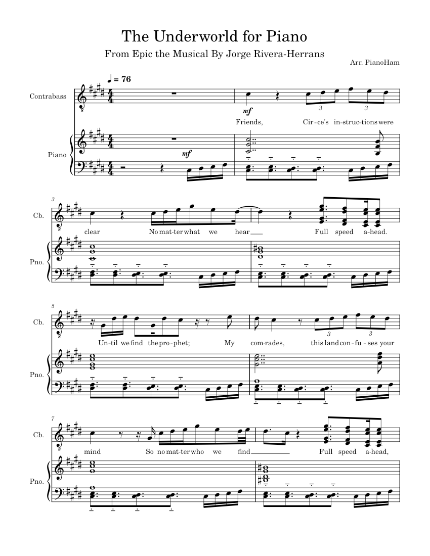 The Underworld – Epic the Musical Piano Sheet Music for Piano ...