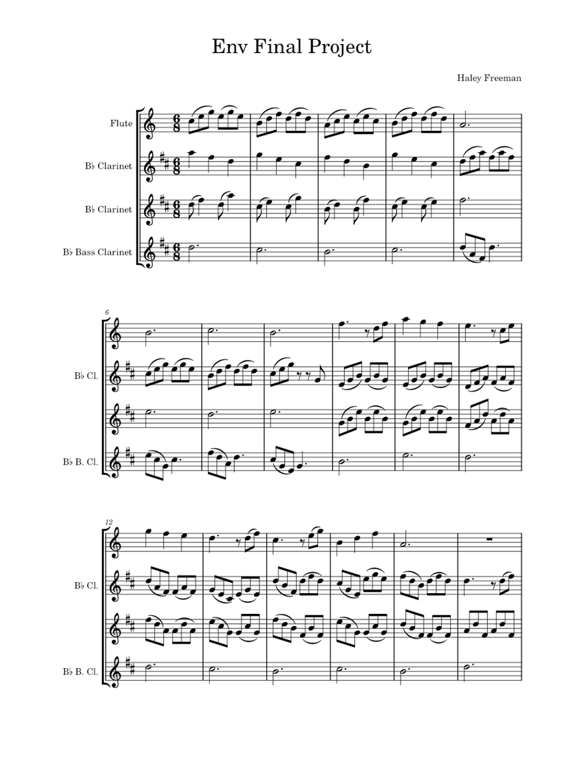 Env Final Project Sheet music for Flute, Clarinet in b-flat, Clarinet ...