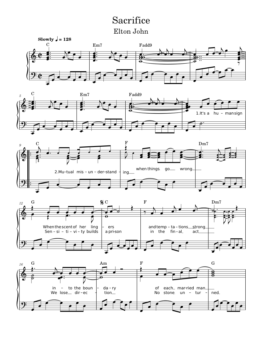 Sacrifice – Elton John Sheet music for Piano (Solo) | Musescore.com
