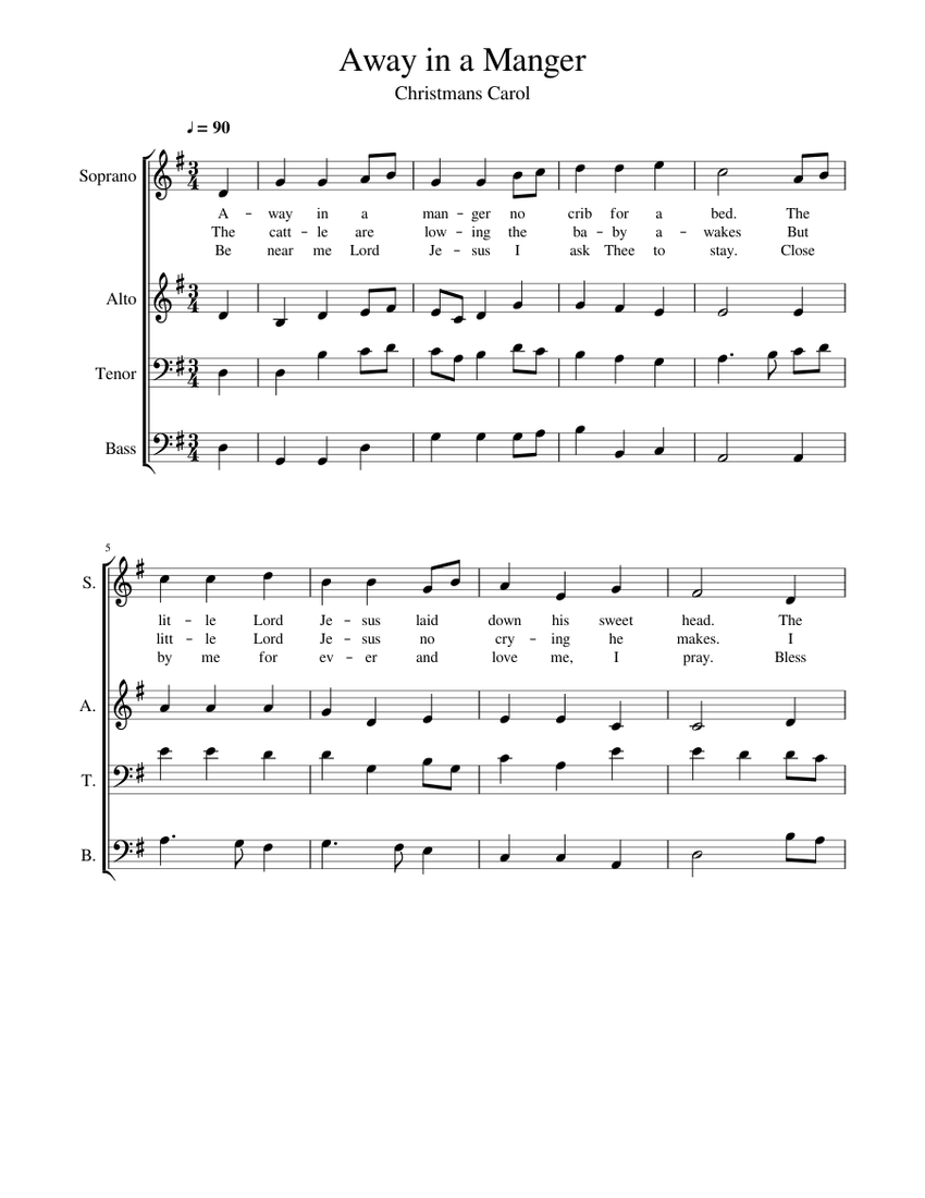 Away in a Manger SATB Sheet music for Soprano, Alto, Tenor, Bass voice ...