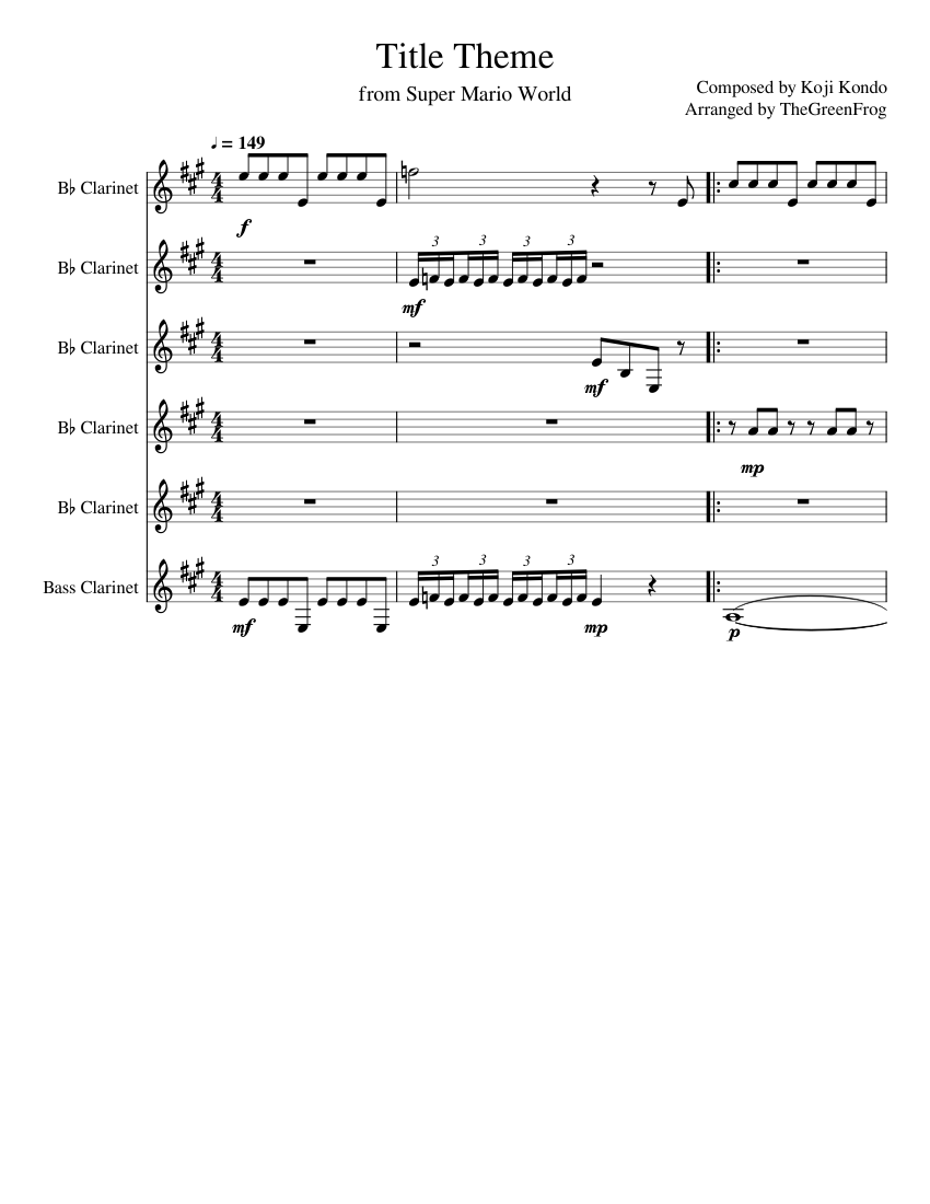 Super Mario World Title Theme for Too Many Clarinets (and Bass Clarinet ...
