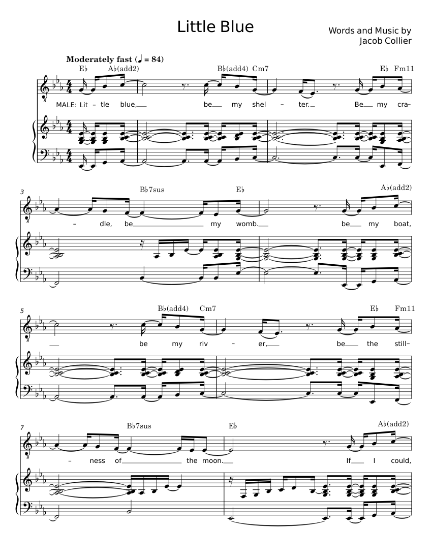 Little Blue - Jacob Collier Sheet Music with Chords for Piano ...