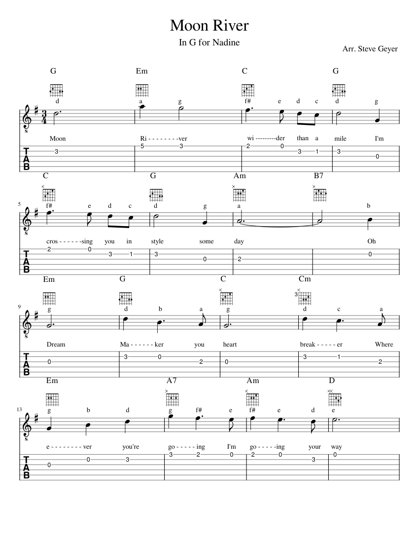 Moon river – Audrey Hepburn Moon River Sheet music for Guitar (Solo ...