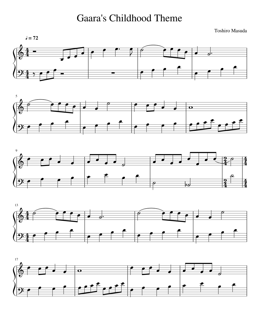 Gaara's Childhood Theme Sheet Music for Piano (Solo) easy | MuseScore.com