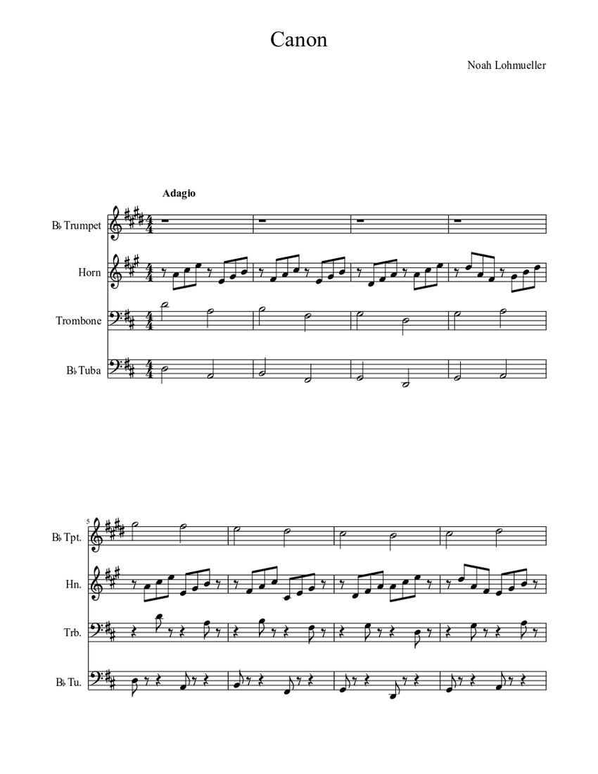 Pachelbel's Canon for Brass Quartet Sheet music for Trombone, Tuba ...