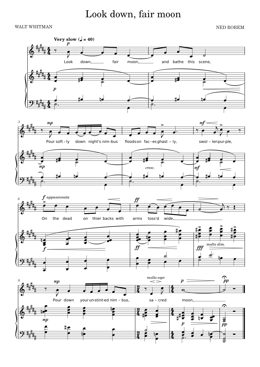 Look down, fair moon – Ned Rorem Look down, fair moon B major ...