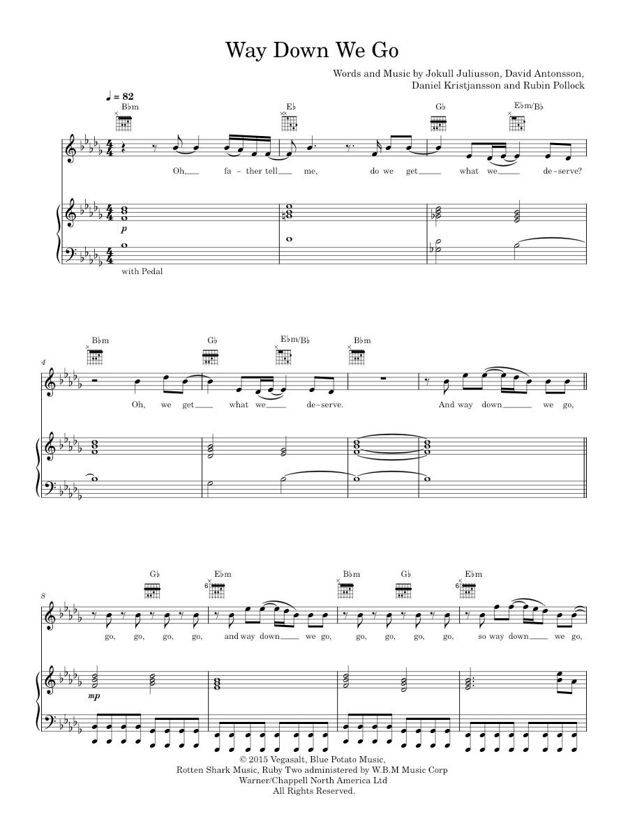 Play Official version of Way down we go Sheet Music by Kaleo for Piano ...
