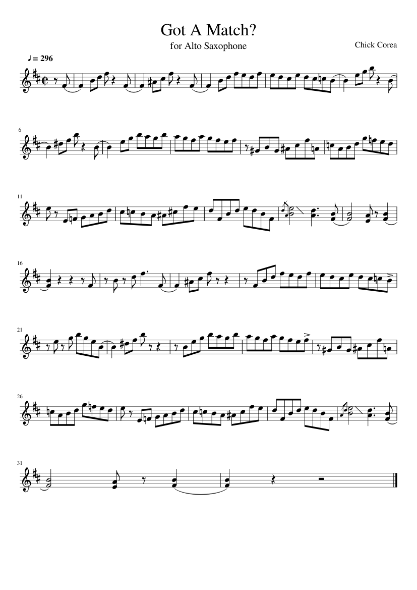 Got A Match Saxophone Alto Sheet Music for Piano (Solo) Easy ...