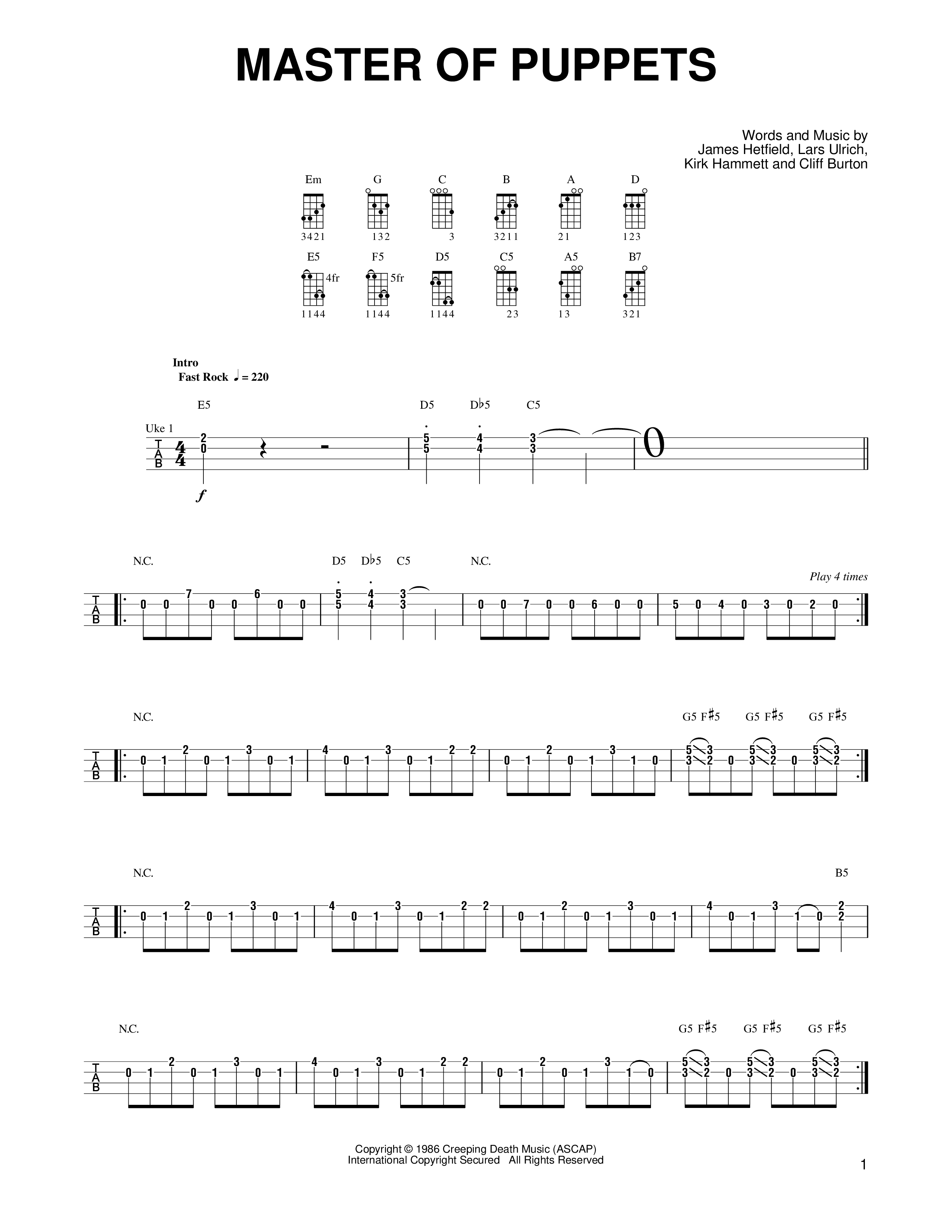 Play Official version of Master of puppets sheet music by Metallica for ...