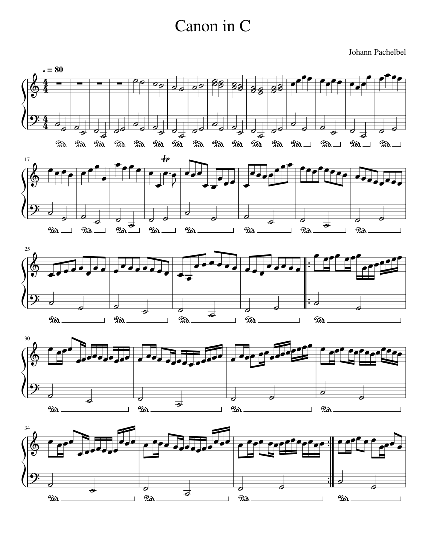 Canon in C van Pachelbel Sheet music for Piano (Solo) Easy | Musescore.com