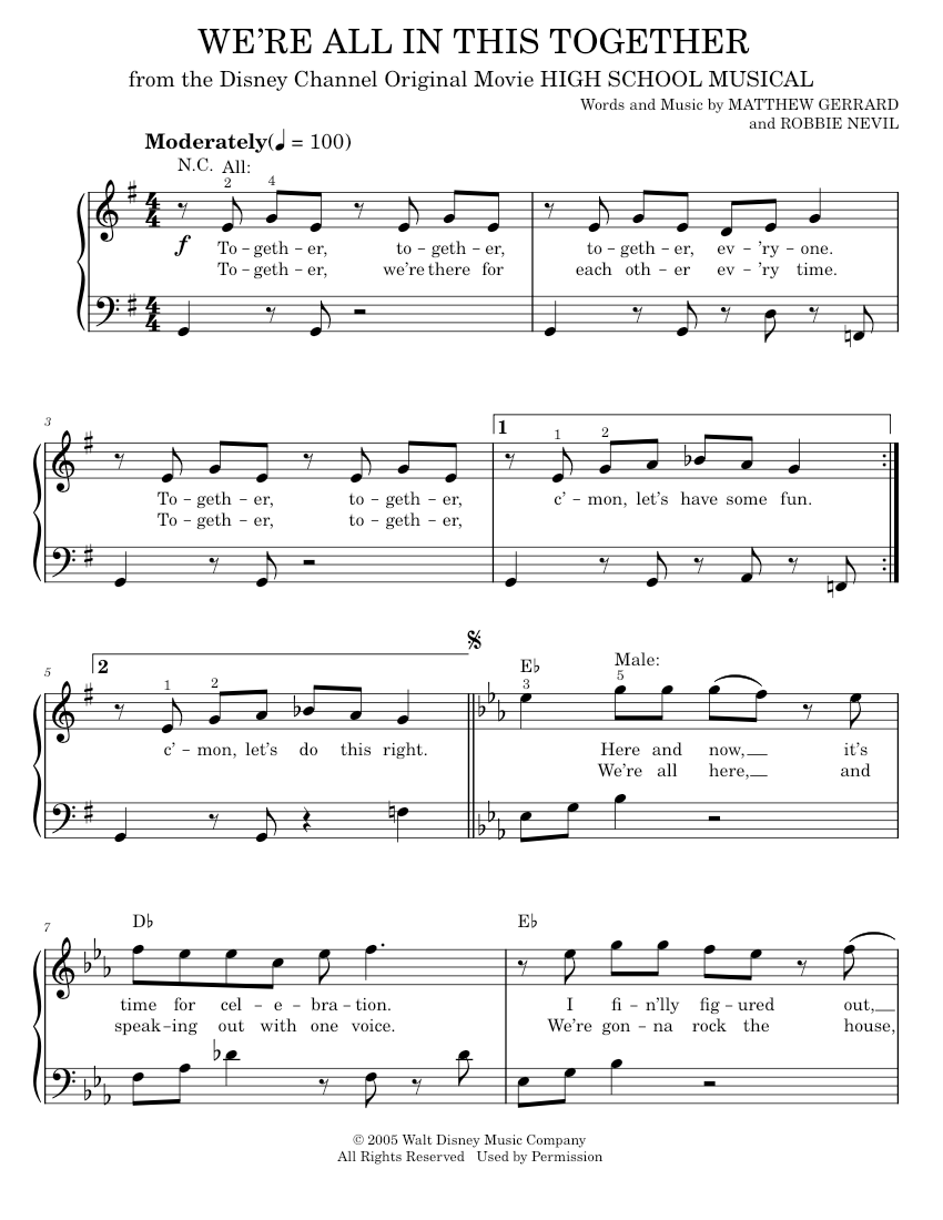 Play Official version of We're All In This Together sheet music by High ...
