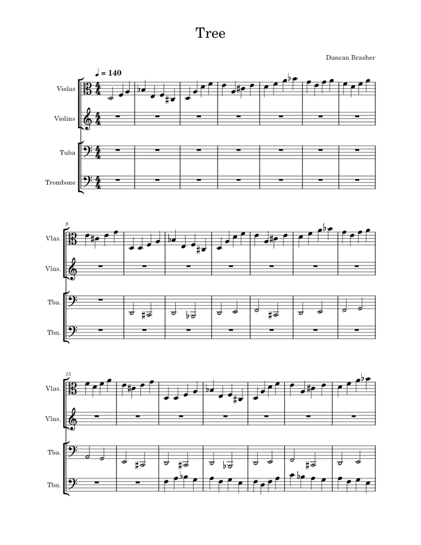 Tree Sheet music for Trombone, Tuba, Strings group (Mixed Quartet ...