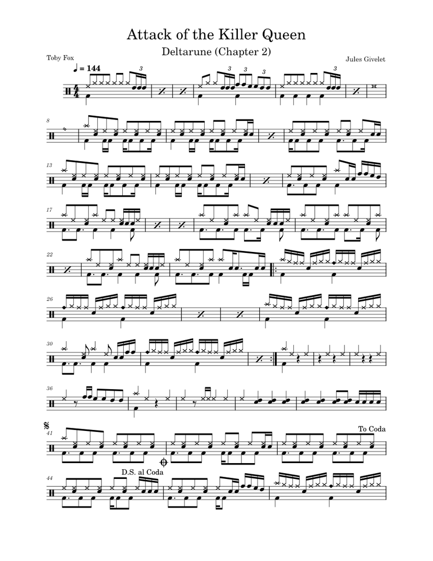 Attack of The Killer Queen – Toby Fox [Drum Cover] Sheet music for Drum ...
