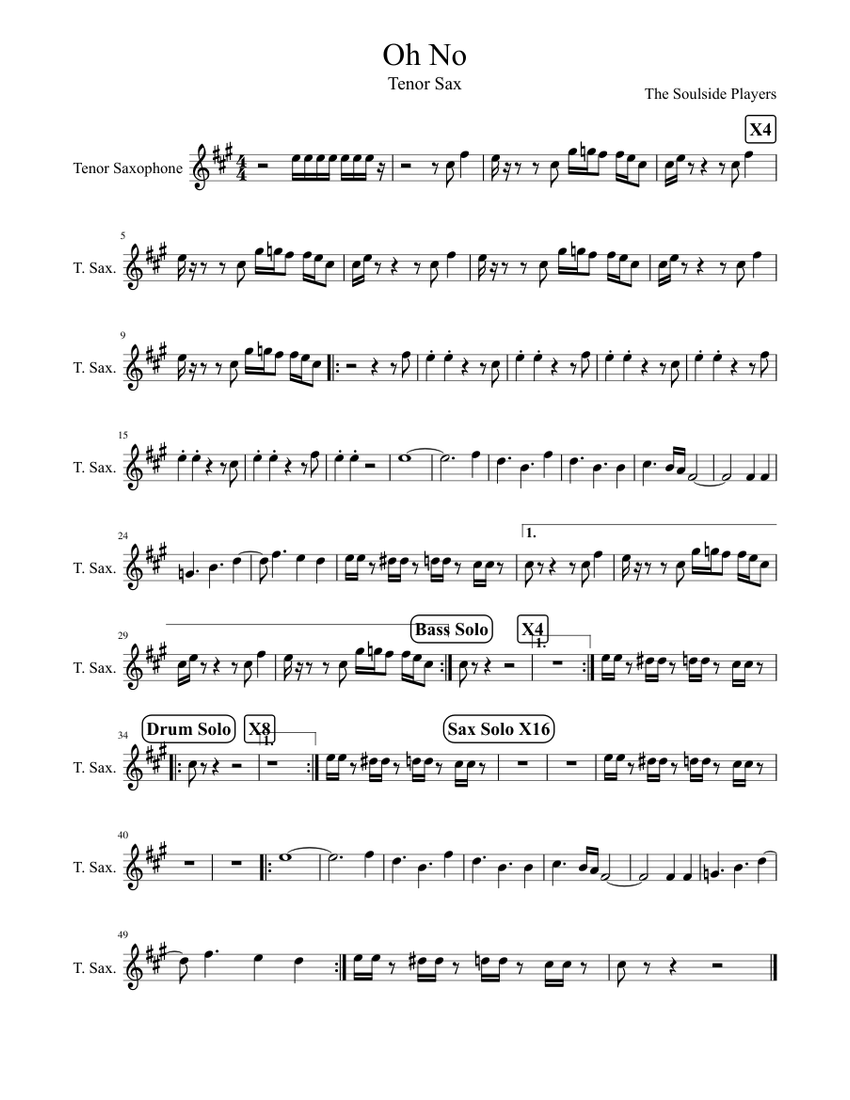 Oh No Sheet music for Saxophone tenor (Solo) | Musescore.com