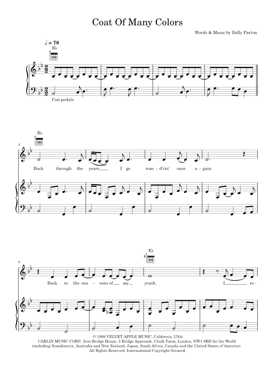 Play Official version of Coat of many colors sheet music by Dolly ...