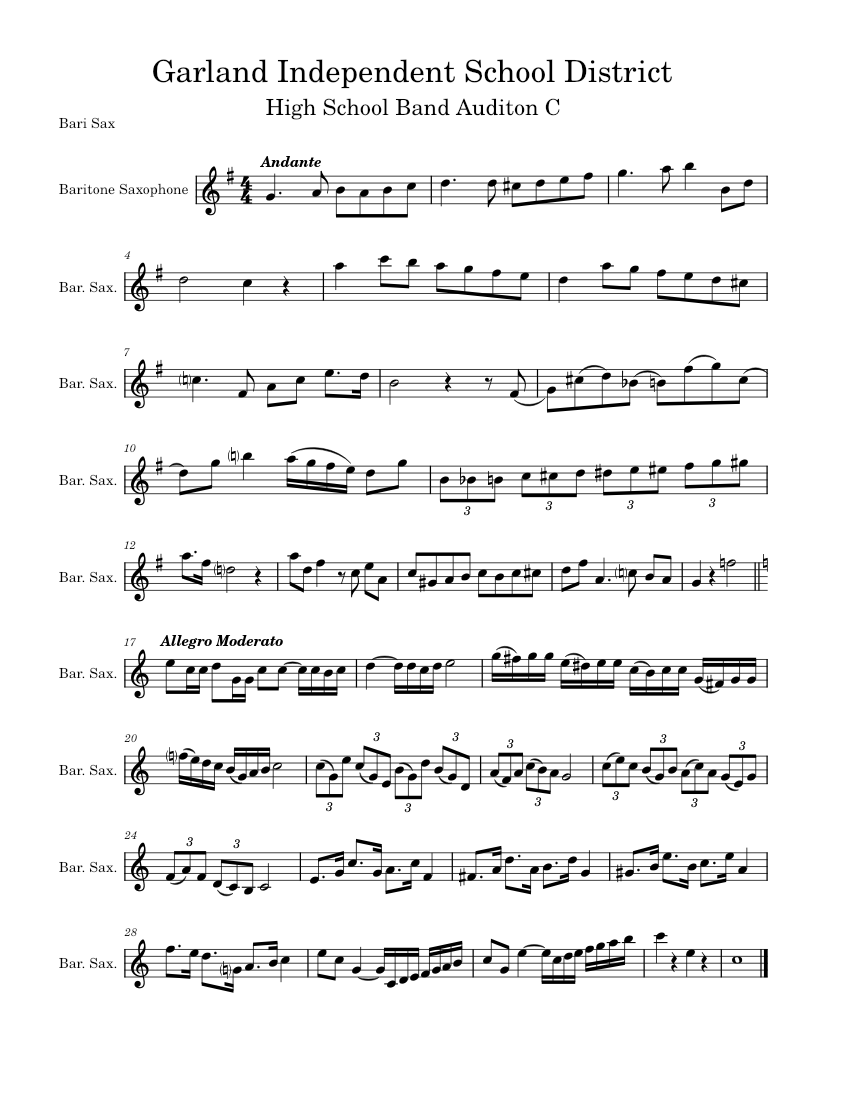 GISD HS Band Audition Music - Bari Sax: 2024-25 Sheet music for Trumpet ...