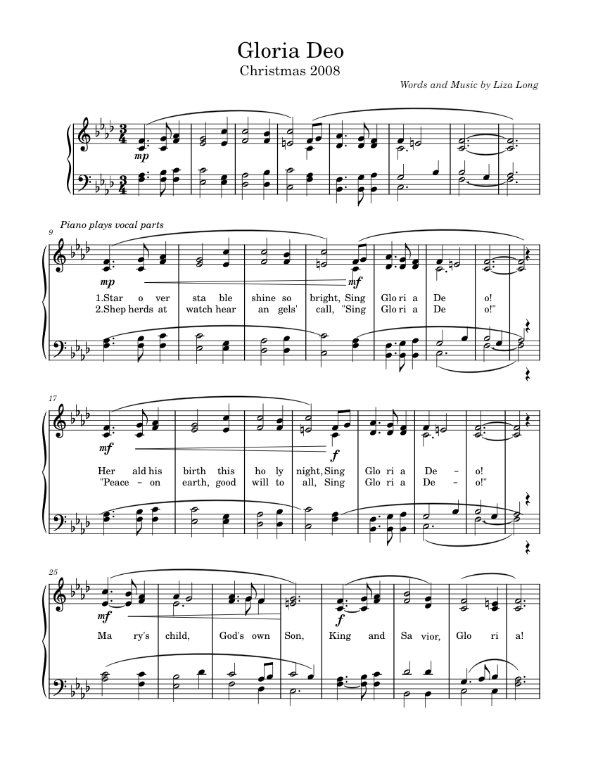 Gloria Deo - Liza Long Sheet music for Piano (SATB) Easy | Musescore.com