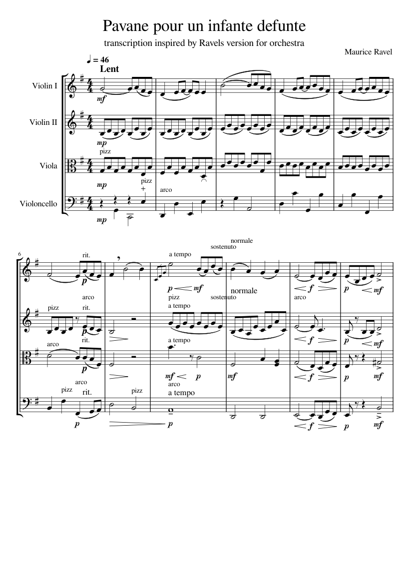 Pavane pour une infante defunte - Ravel Sheet music for Violin, Viola ...