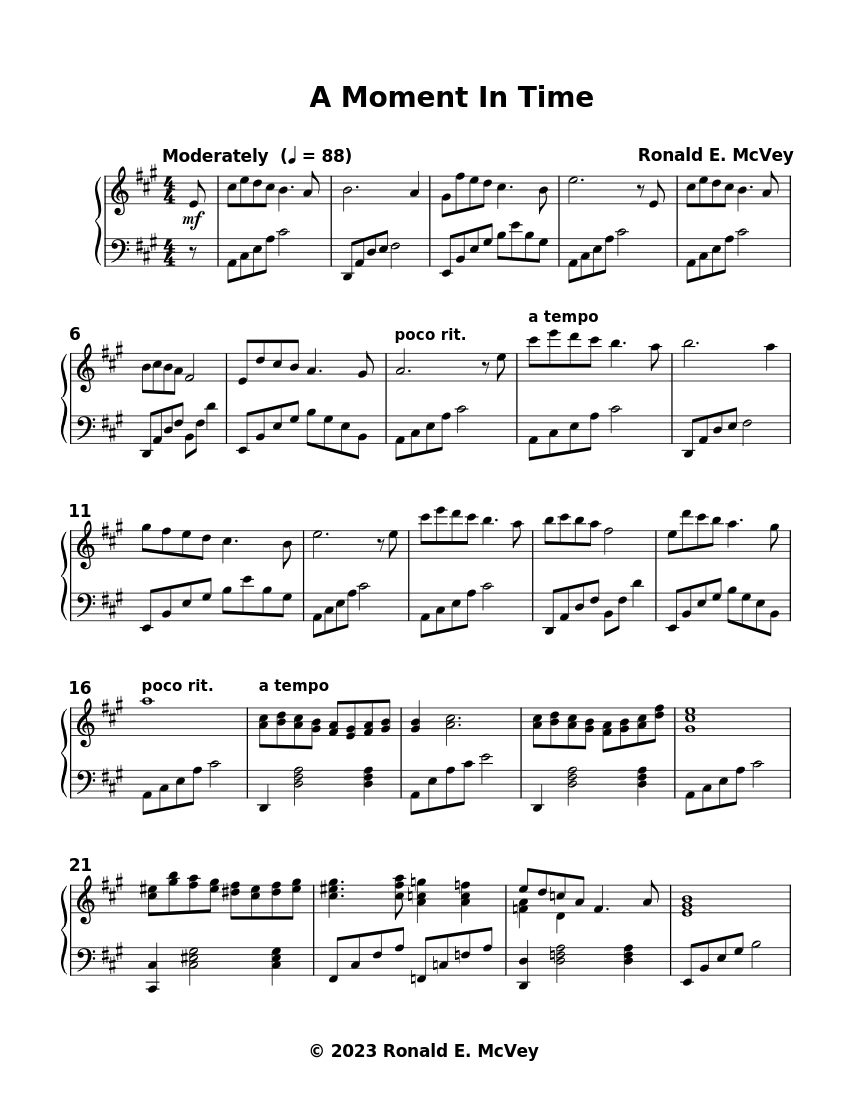 A Moment In Time Sheet music for Piano (Solo) | Musescore.com